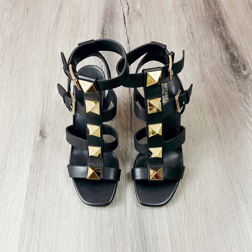 Michael Kors Wren Leather Pyramid Studded Heeled Glad… - Gem